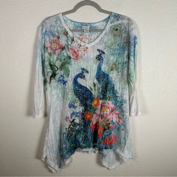 Cactus | Tops | Vintage Cactus Brand Womens Sz L Bedazzled Peacock ...